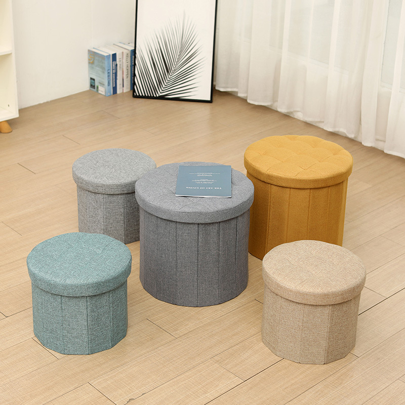 Round Storage Ottoman, Yellow - Tomatgo