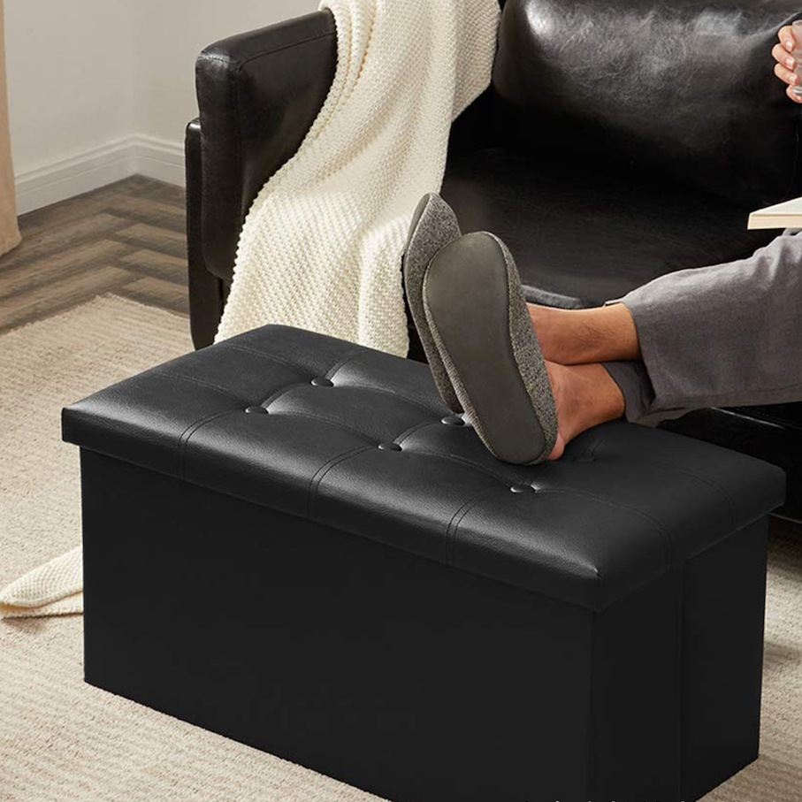 Folding Storage Ottoman, Leather Brown - Tomatgo