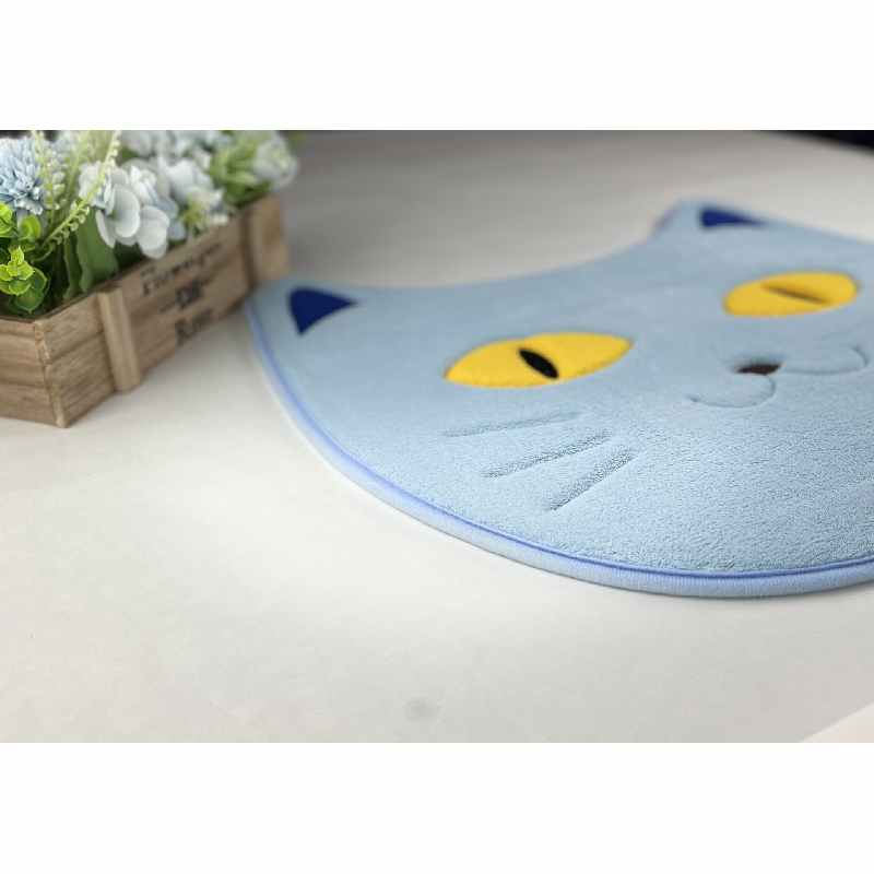 Blue cartoon cat head embroidered baby crawling mat - Tomatgo