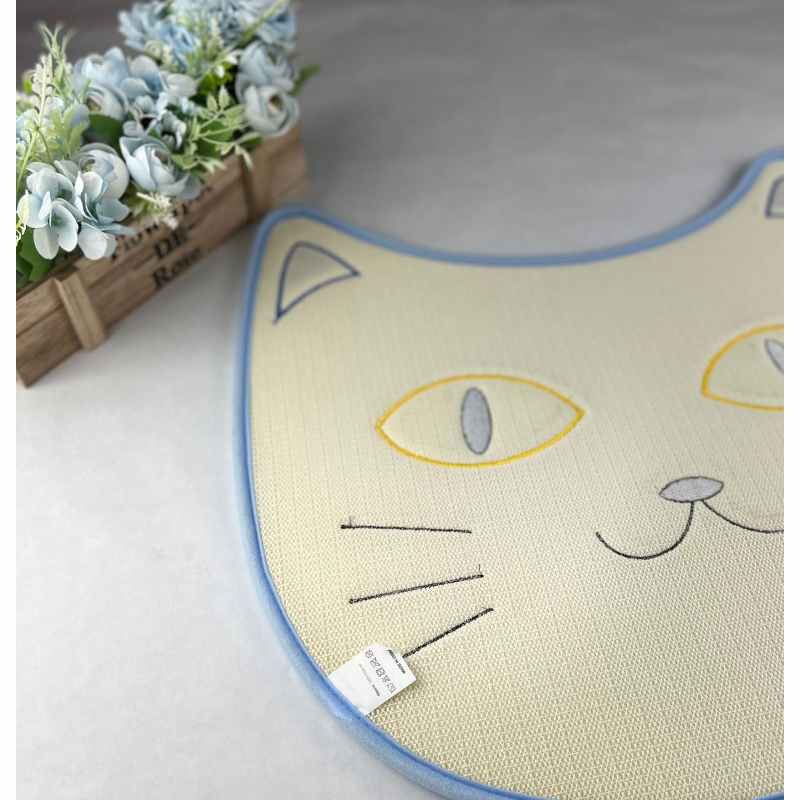 Blue cartoon cat head embroidered baby crawling mat - Tomatgo